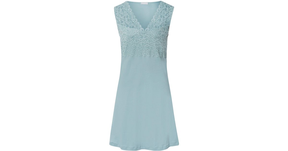 Hanro Cotton Lace-Trim Moments Nightdress in Blue | Lyst