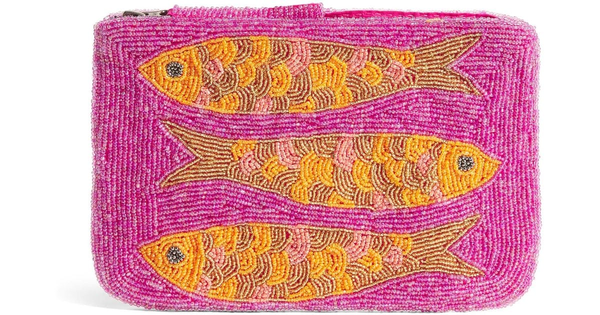 The Jacksons Beaded Fish Clutch Bag in Pink | Lyst