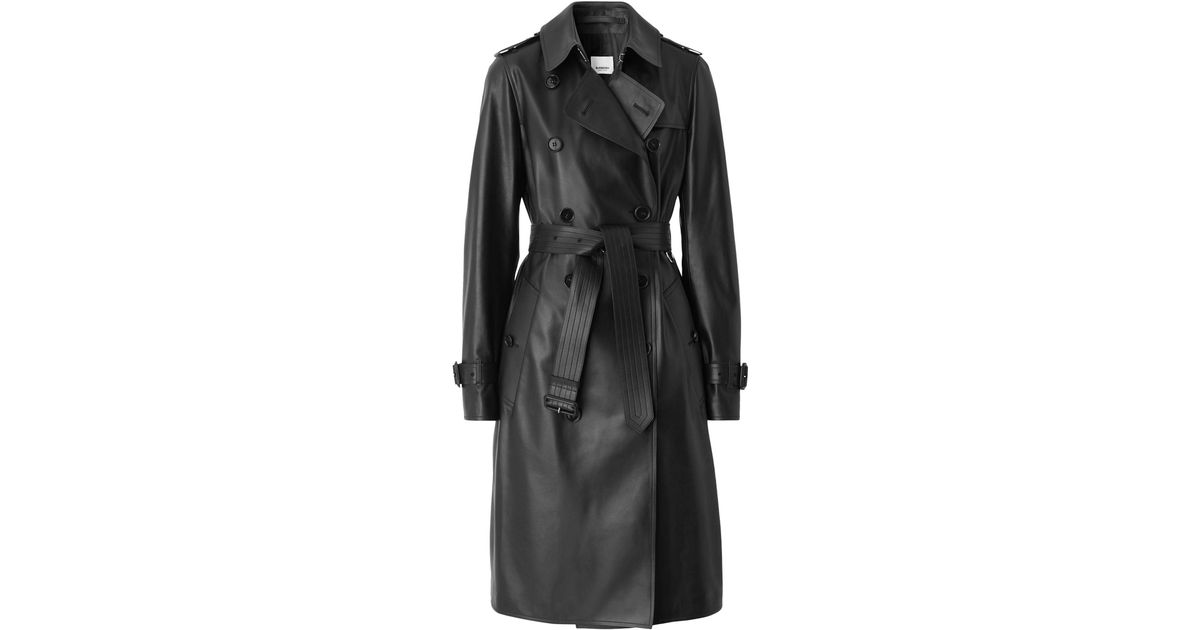 Burberry Leather Trench Coat in Black | Lyst Canada