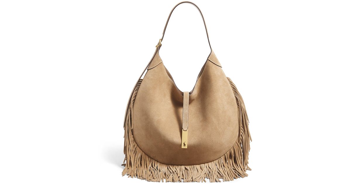 Polo Ralph Lauren Large Suede Polo Id Shoulder Bag in Natural | Lyst
