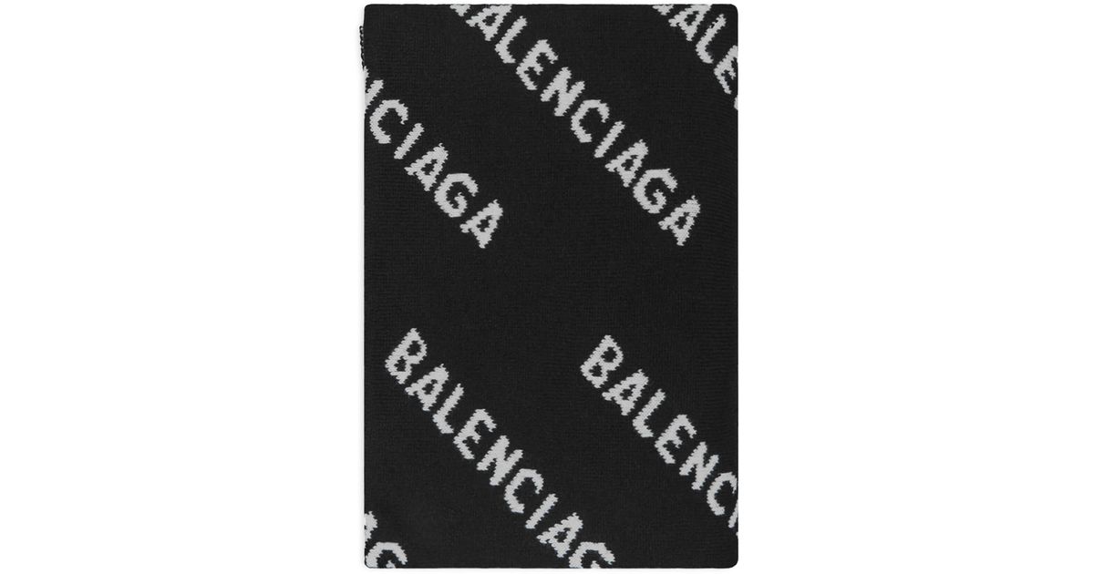 Balenciaga Virgin Wool All-Over Logo Scarf in Black for Men | Lyst