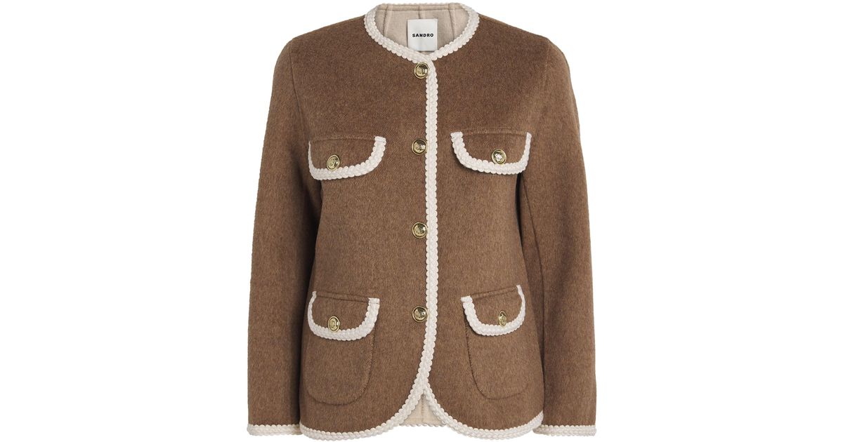 Sandro Wool-Blend Double-Faced Jacket in Brown | Lyst