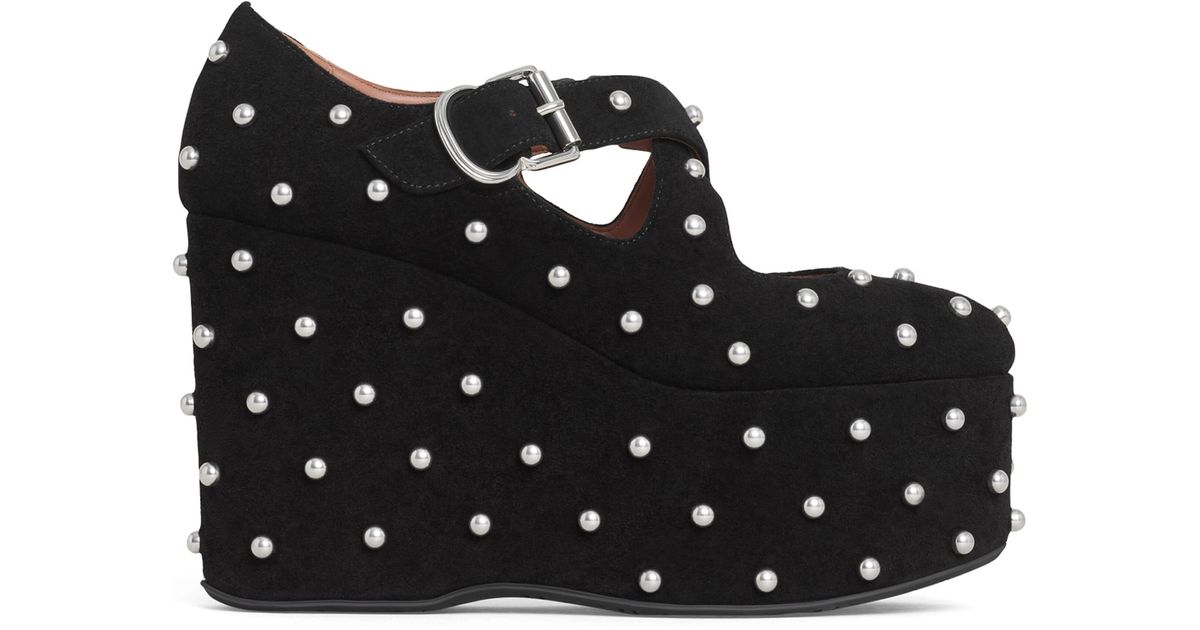 Alaïa Suede Studded Criss-Cross Wedges 110 in Black | Lyst