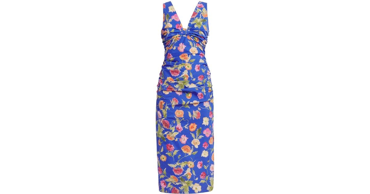 Carolina Herrera Poppy Print Sleeveless Midi Dress in Blue | Lyst UK