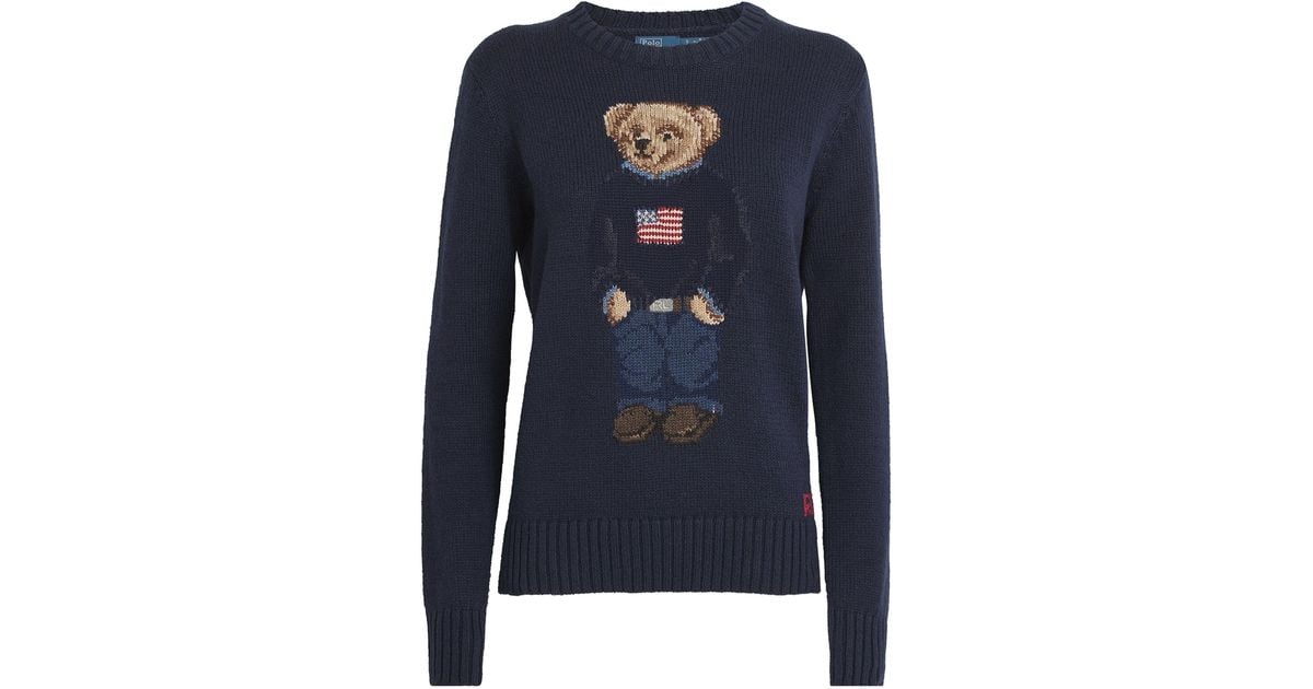 Polo Ralph Lauren Cotton-Linen Polo Bear Sweater in Blue | Lyst