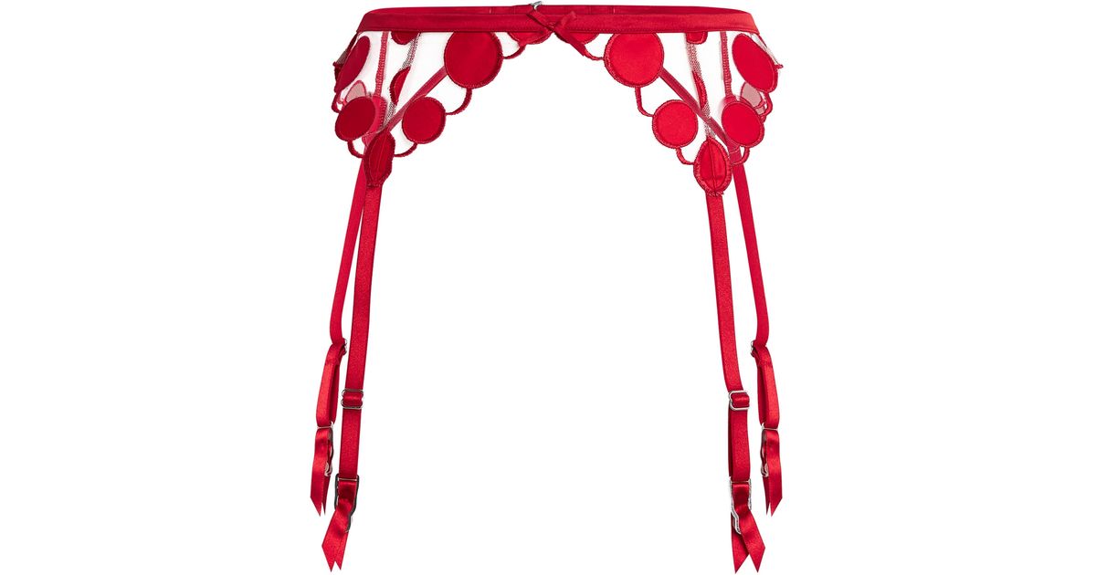 Fleur du Mal Silk-Trim Some Like It Dot Garter Belt in Red | Lyst