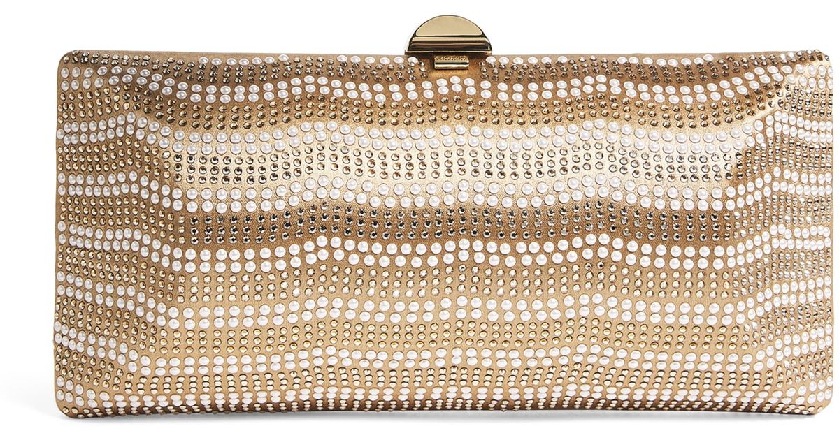 Rodo Silk Satin Embellished Clutch Bag in Metallic | Lyst UK