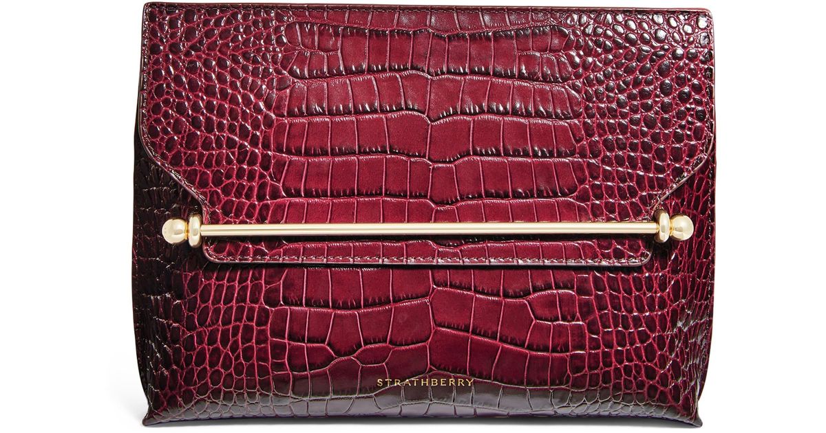 Strathberry Croc-Embossed Leather Stylist Clutch Bag in Red | Lyst UK