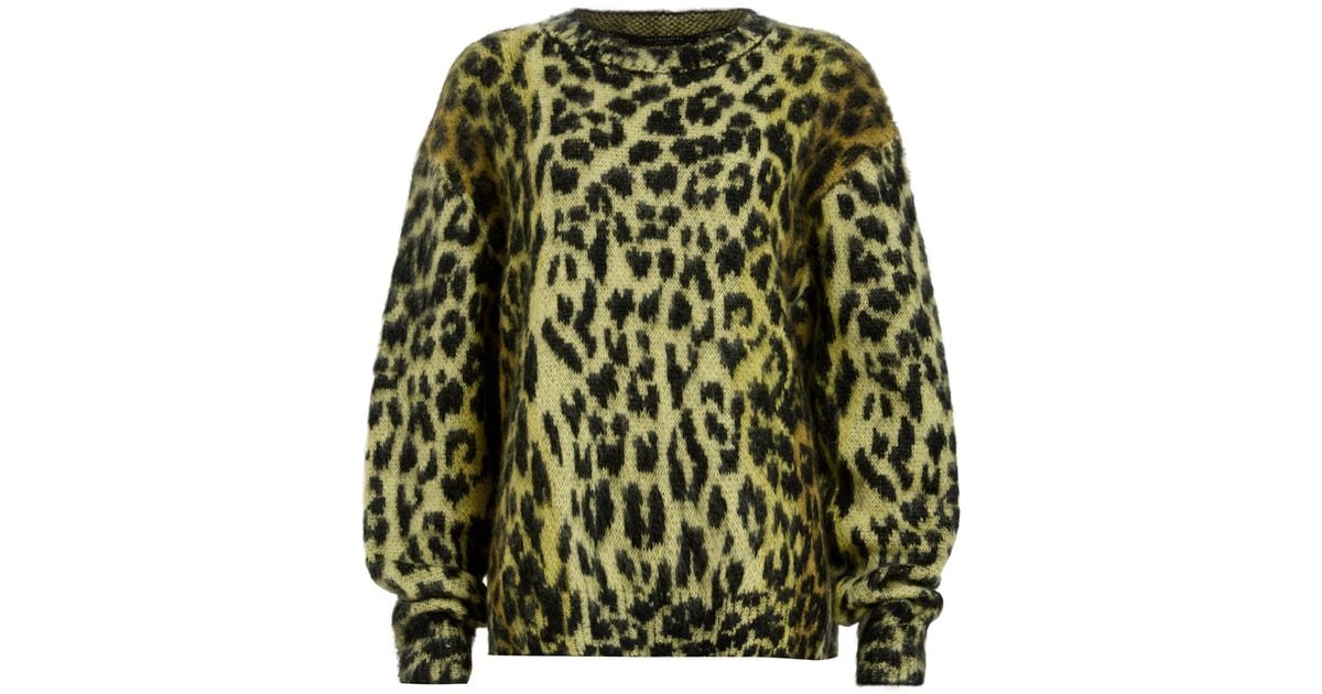 AllSaints Leopard Print Sweater in Green | Lyst