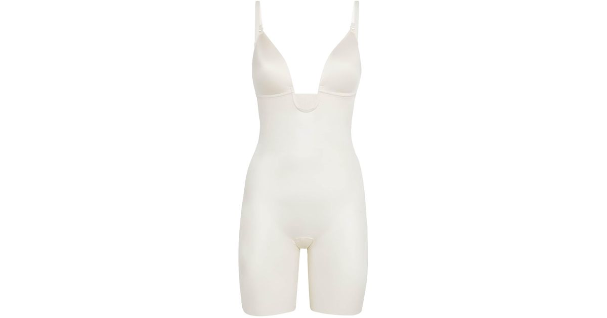 Spanx Suit Your Fancy Plunge Mid-Thigh Bodysuit in White | Lyst