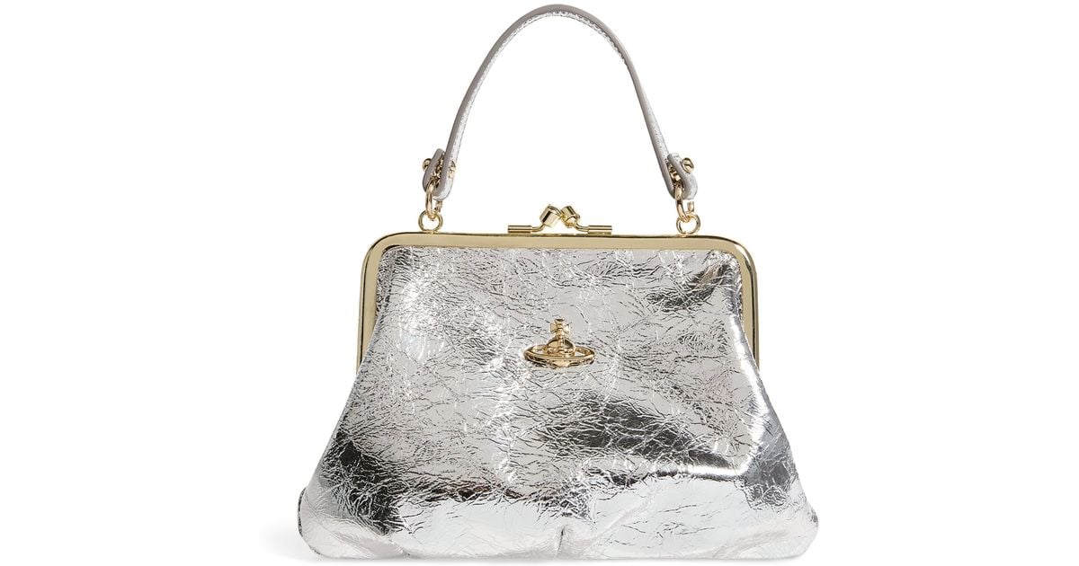 Vivienne Westwood Metallic Leather Granny Frame Shoulder Bag in Gray | Lyst