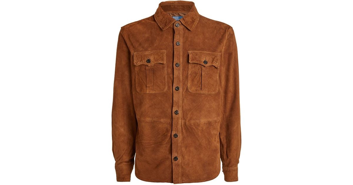 Polo Ralph Lauren Goat Suede Overshirt in Brown for Men | Lyst