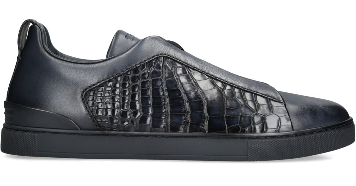 ZEGNA Crocodile-Panel Triple Stitch Sneakers in Blue for Men | Lyst