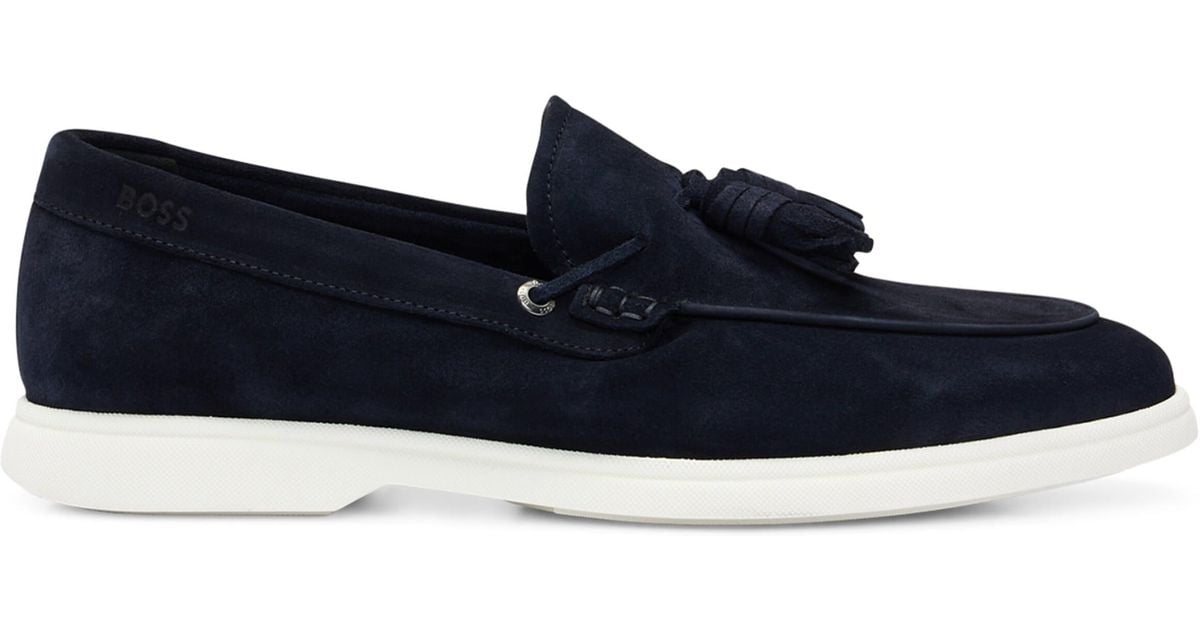 BOSS Suede Tassel Loafers in Blue for Men | Lyst
