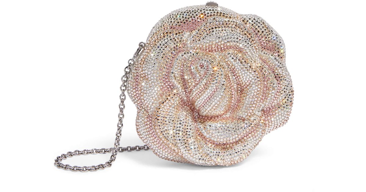 Judith Leiber Crystal-Embellished Rose Clutch Bag in Natural | Lyst