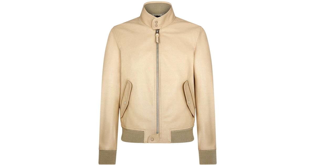Tom Ford Tumbled Leather Harrington Jacket in Natural for Men | Lyst UK