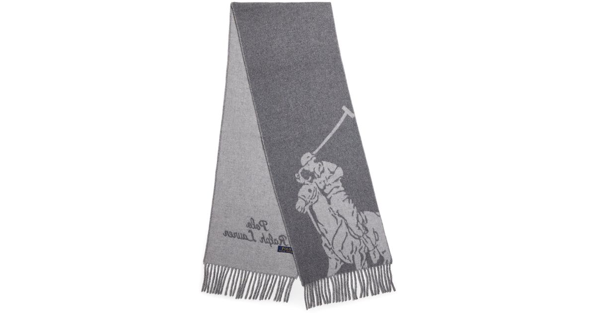 Polo Ralph Lauren Wool-Blend Polo Pony Scarf in Gray for Men | Lyst