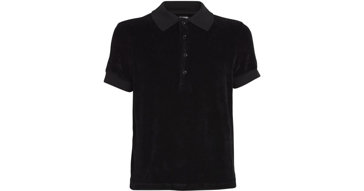 Tom Ford Stretch-Velvet Polo Shirt in Black for Men | Lyst