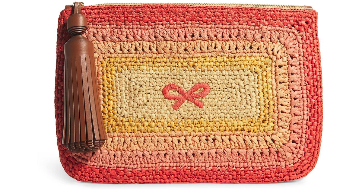Anya Hindmarch Raffia Bow Clutch Bag in Red | Lyst