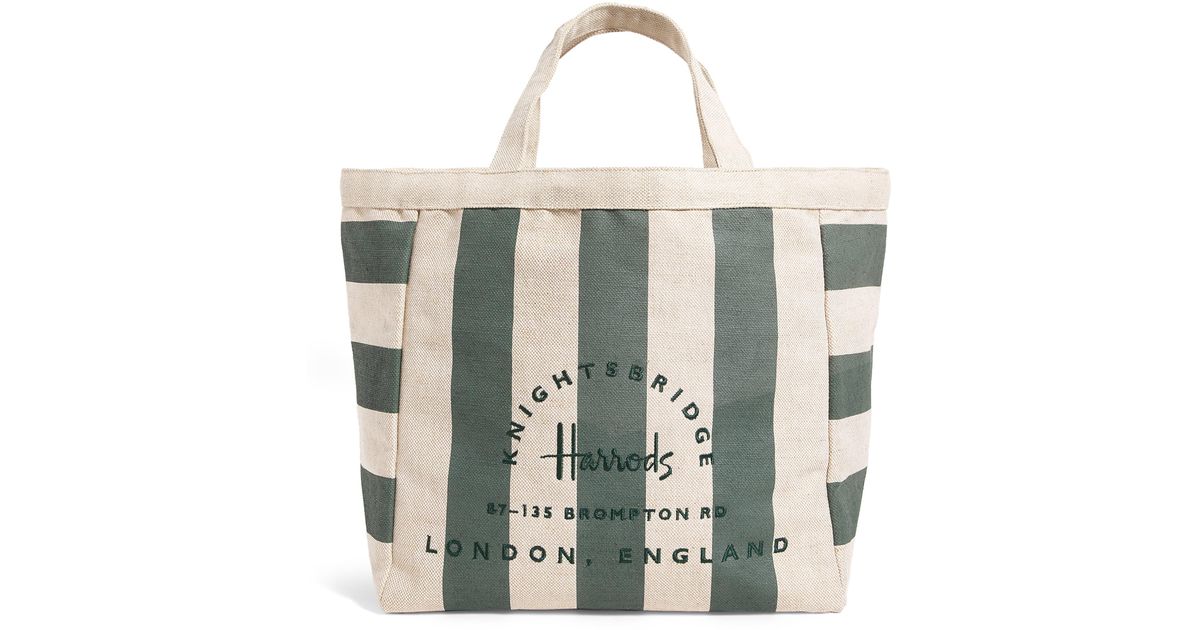 Harrods Large Jute Striped Logo Tote Bag in Metallic | Lyst