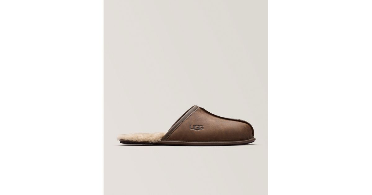 UGG Scuff Shearling-Lined Nubuck Slippers in Brown for Men | Lyst Canada
