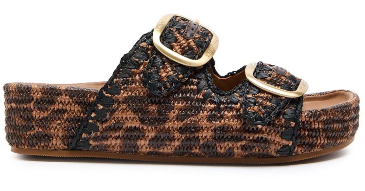 Loeffler Randall Theo Print Raffia Sliders in Brown | Lyst