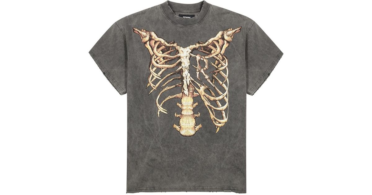 Represent Bones Printed Cotton T-shirt in Gray for Men | Lyst