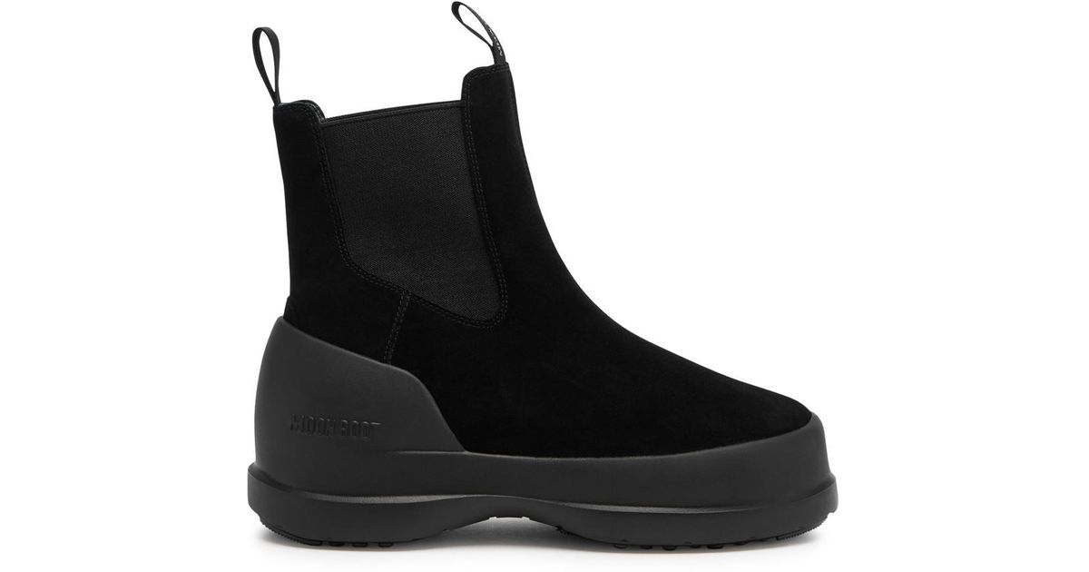 Moon Boot Luna Suede Chelsea Boots in Black | Lyst