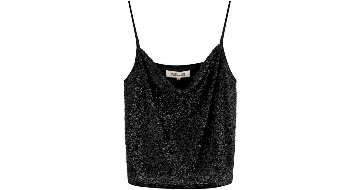 Diane von Furstenberg Berlin Sequin-Embellished Tulle Tank in Black | Lyst