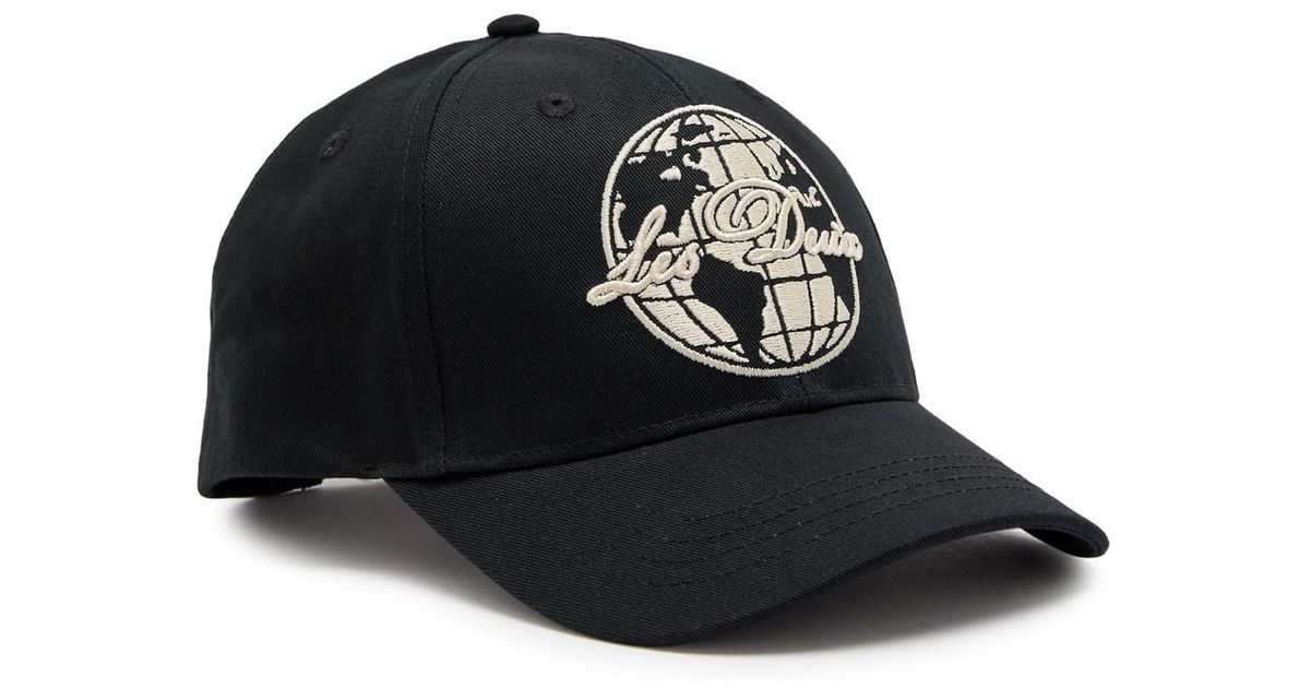 Les Deux Globe Embroidered Cotton Cap in Black for Men | Lyst UK
