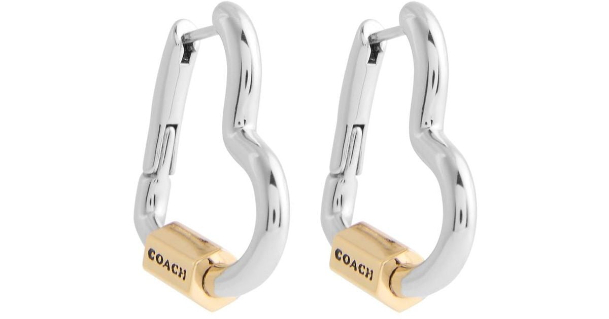 COACH Carabiner Heart Hoop Earrings in White | Lyst