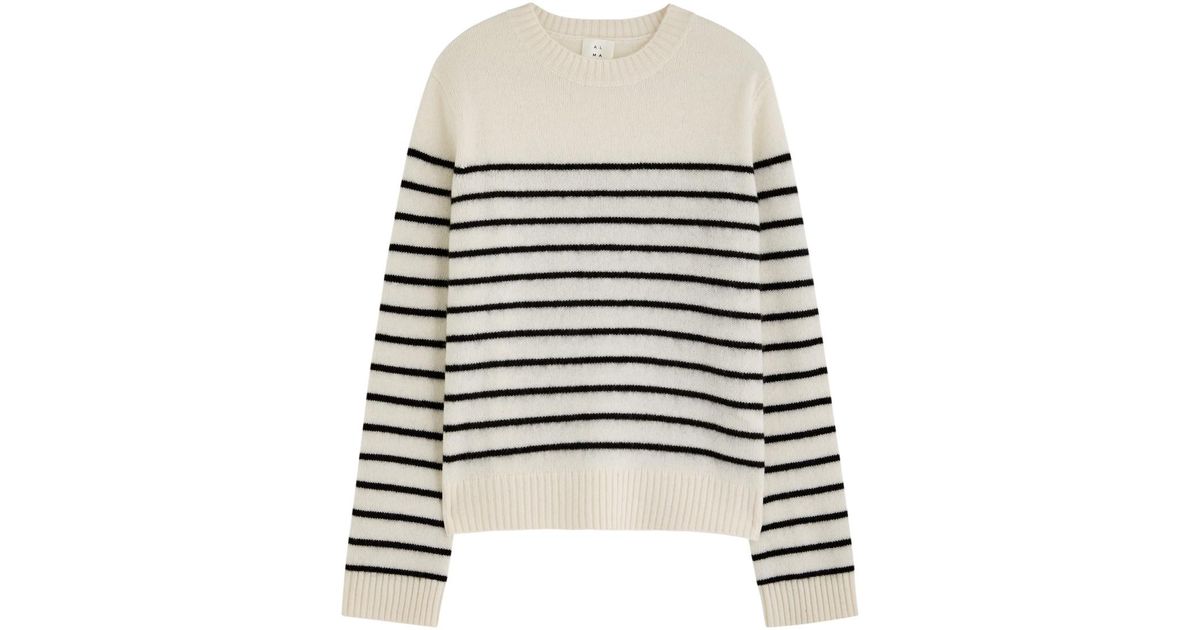 Almada Label Rae Striped-Intarsia Cashmere Jumper in White | Lyst