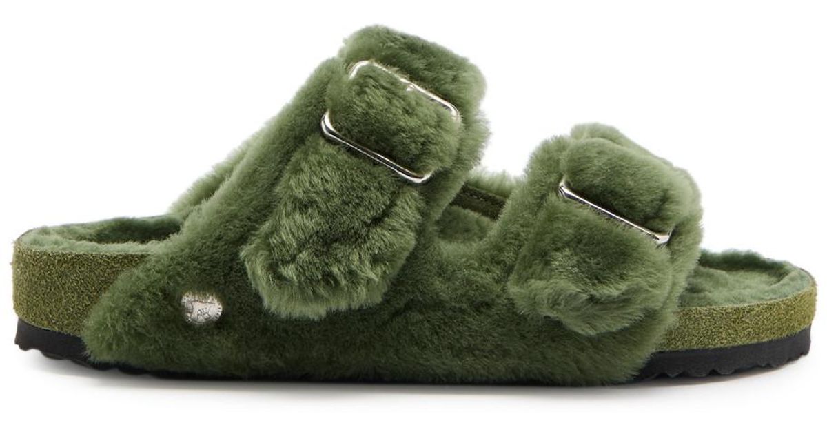 Birkenstock 1774 Arizona Shearling Sliders in Green | Lyst