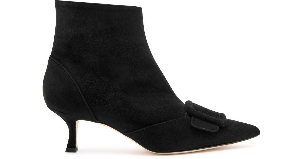 Manolo Blahnik Baylow 50 Suede Ankle Boots in Black | Lyst