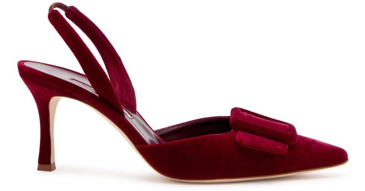 Manolo Blahnik Maysli 70 Velvet Slingback Pumps in Red | Lyst
