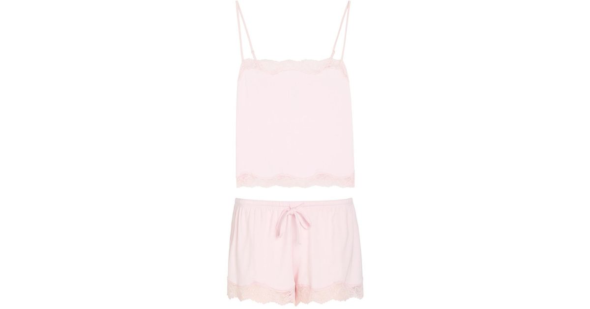 Skims Lace-Trim Stretch-Modal Pyjama Set in Pink | Lyst UK