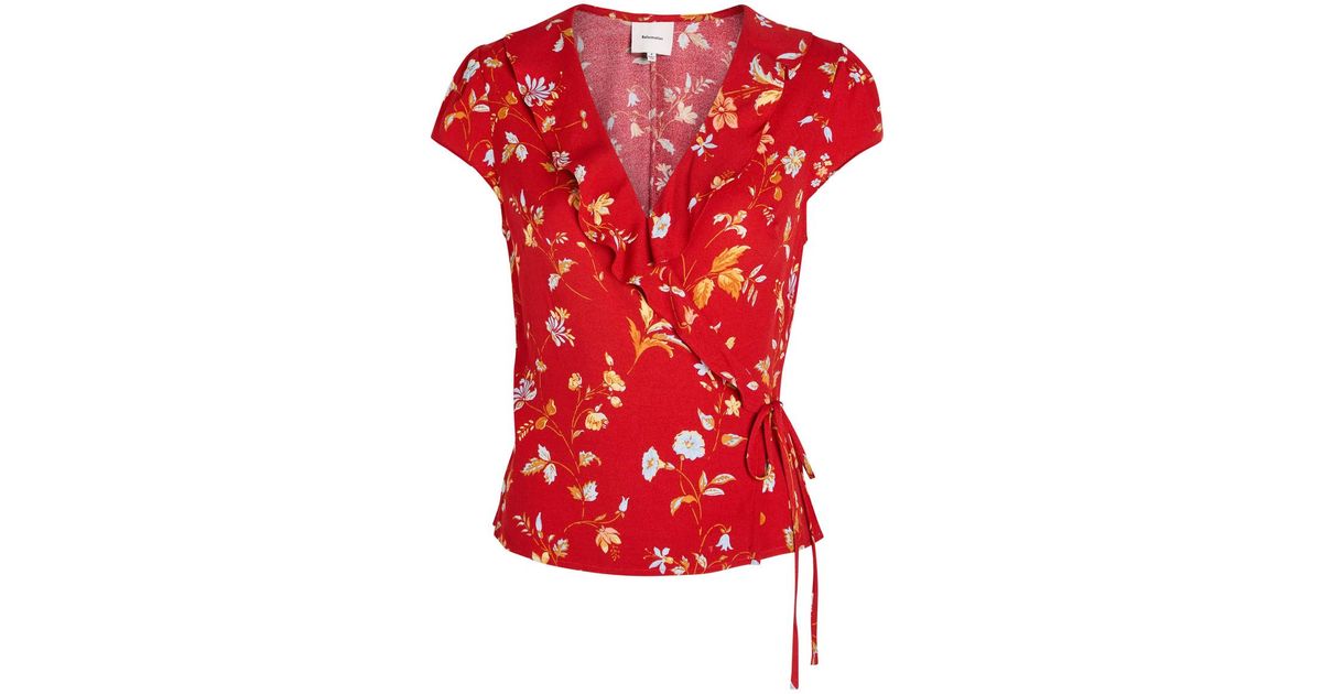 Reformation Clemence Floral-Print Crepe Wrap Top in Red | Lyst UK