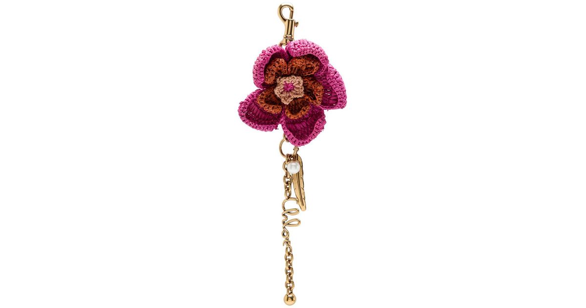 Chloé Floral Raffia And Metal Key Chain in Red | Lyst