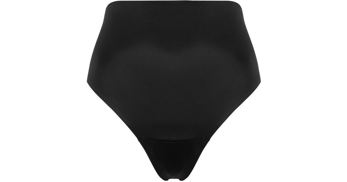 Spanx Shaping High Waist Stretch Satin Thong In Black Lyst