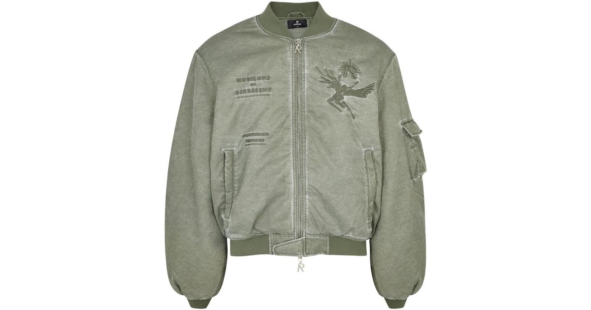 Represent Icarus Logo-embroidered Shell Bomber Jacket in Green for Men ... Represent Icarus Logo-embroidered Shell Bomber Jacket in Green for Men ...