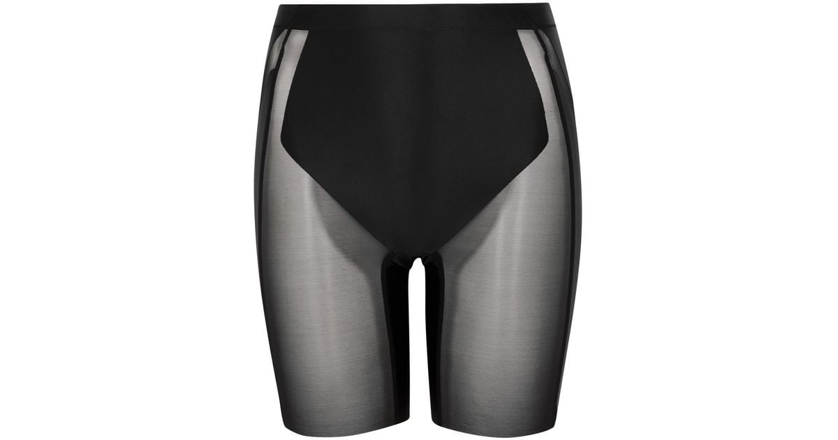 Spanx Shaping Satin Mid-thigh Shorts in Black | Lyst