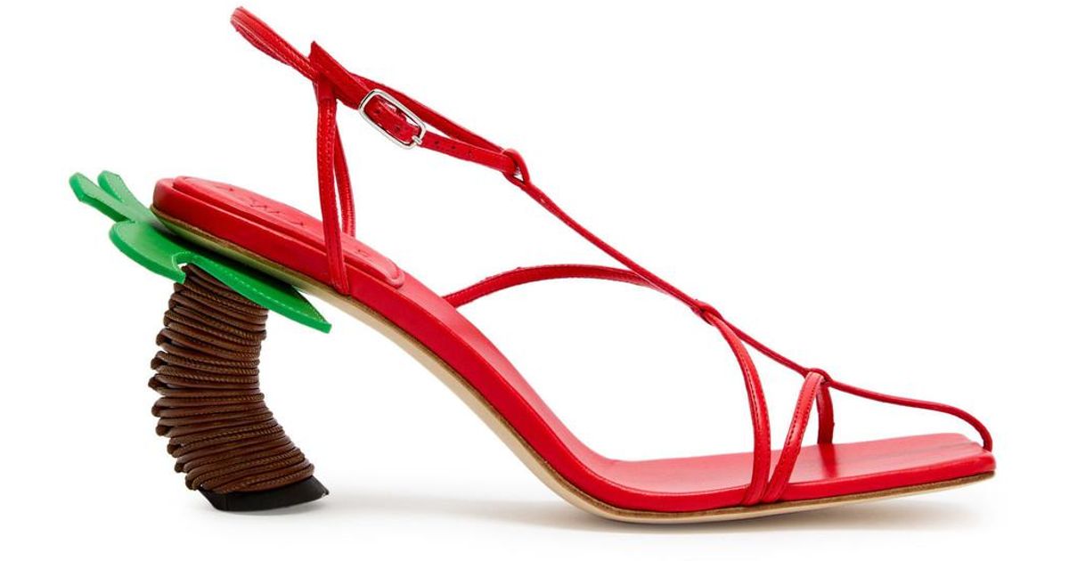 A.W.A.K.E. MODE Bianca 65 Palm Tree Leather Sandals in Red | Lyst UK