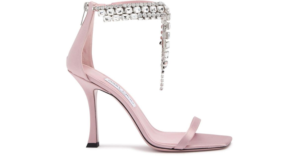 Jimmy Choo Verity 100 Crystal-Embellished Satin Sandals in Pink | Lyst