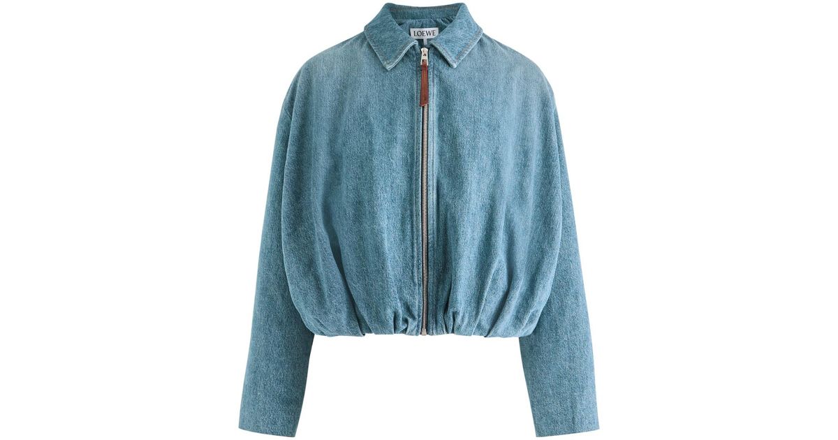 Loewe Gathered Denim Jacket in Blue | Lyst