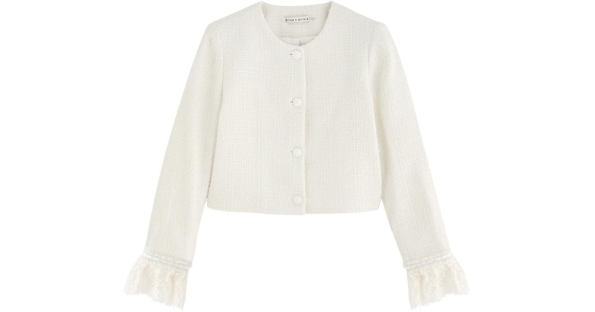 Alice + Olivia Millie Bouclé Tweed Jacket in White | Lyst