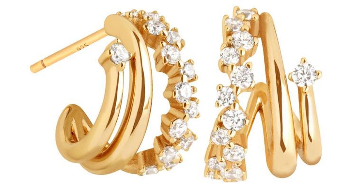Astrid & Miyu Spiral Crystal 18K-Plated Huggie Hoop Earrings in ...