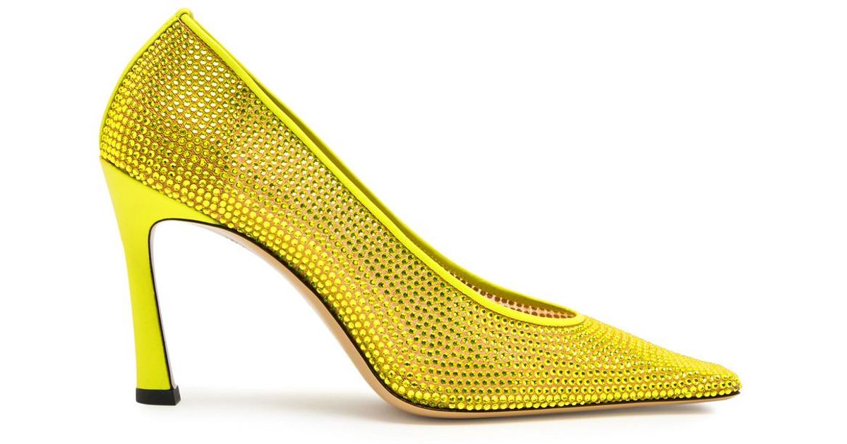The Attico Juno 95 Crystal-Embellished Mesh Pumps in Yellow | Lyst