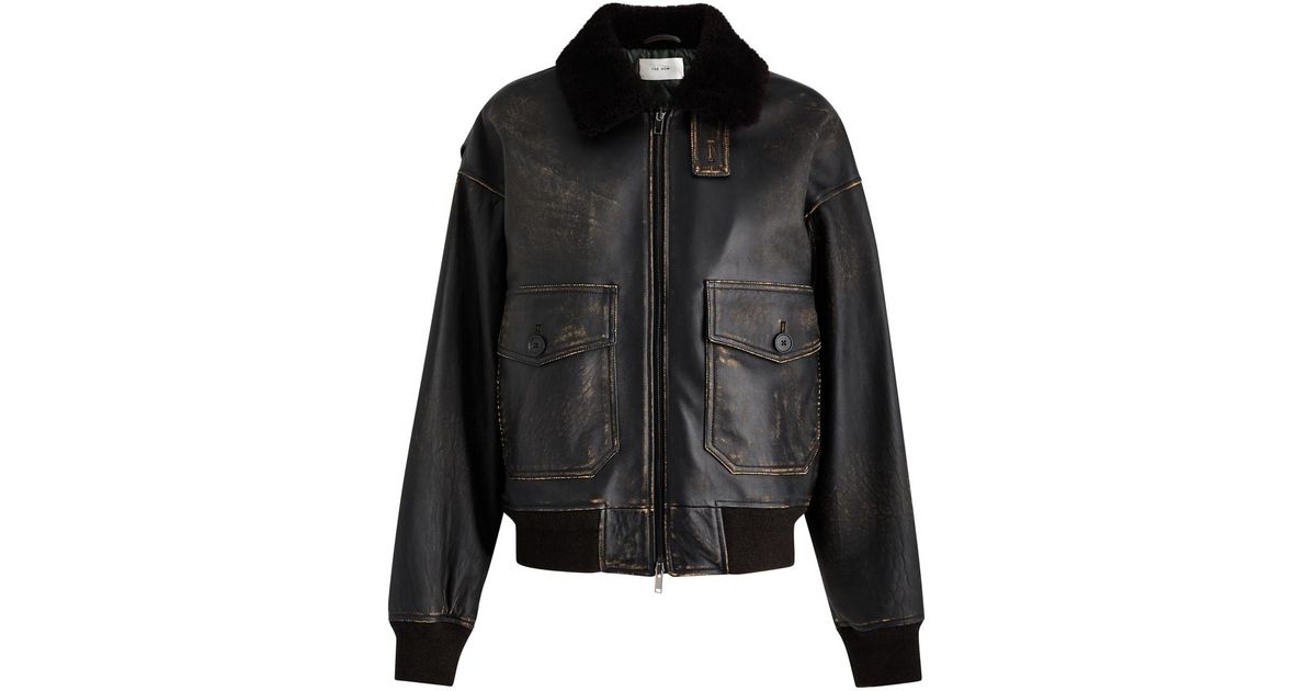 The Row Distressed Leather Aviator Jacket in Black | Lyst