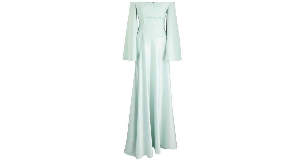 Solace London Rina Satin And Crepe Maxi Dress in Green | Lyst