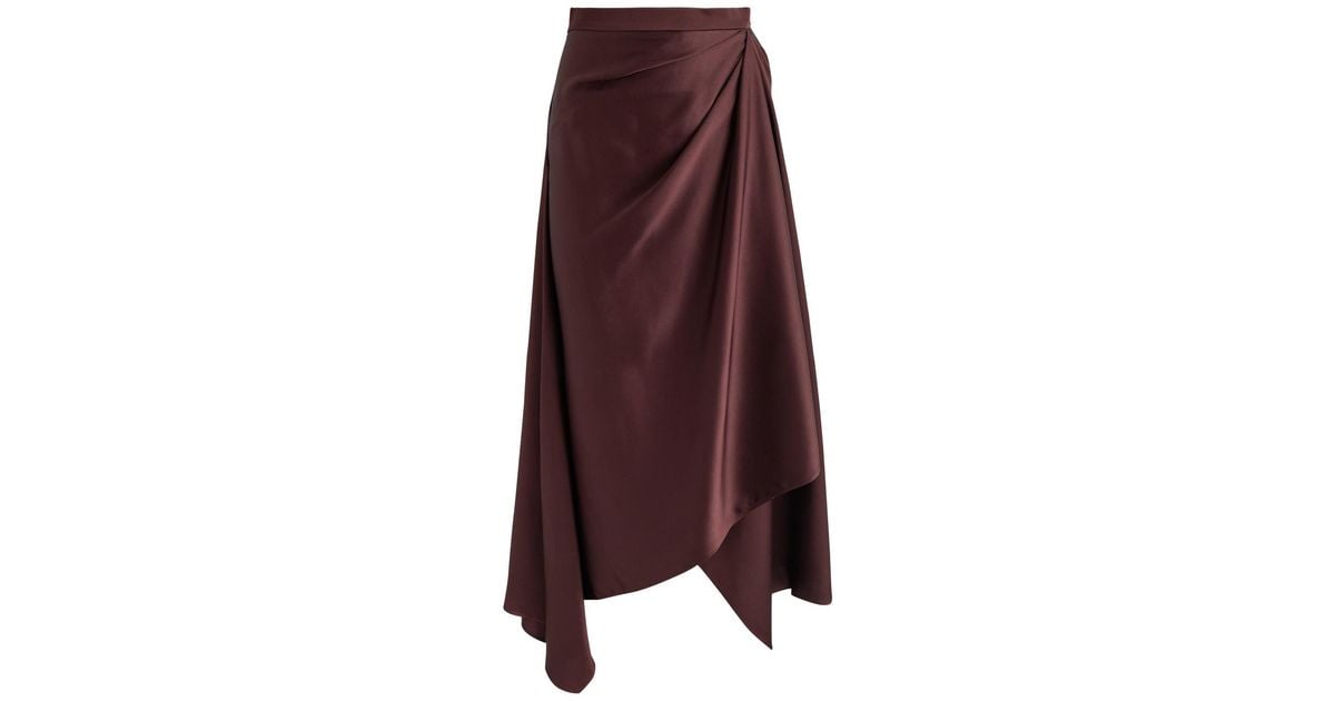 Erdem Asymmetric Draped Satin Midi Skirt in Purple | Lyst